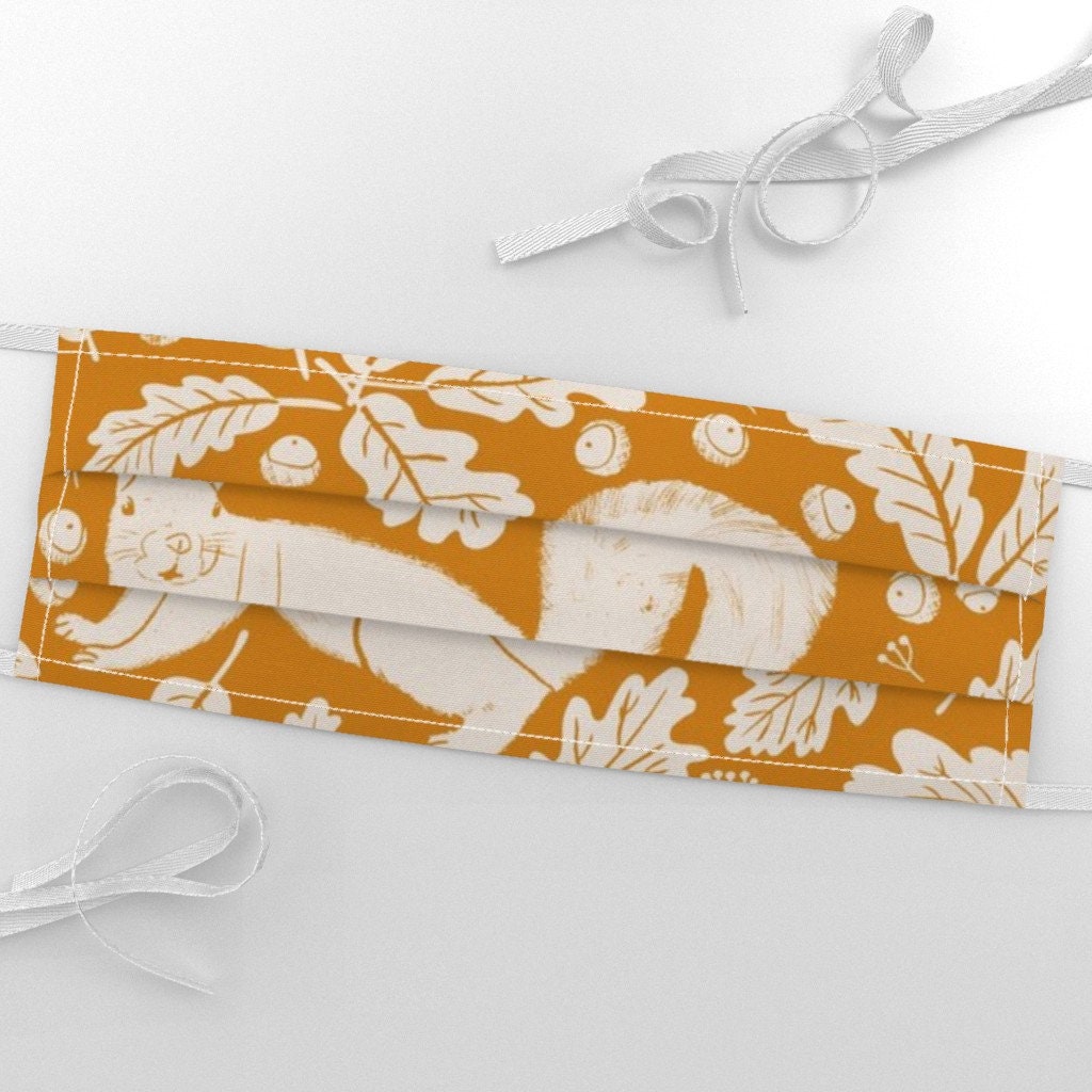 Squirrels Fabric Squirrels Oak Leaves and Acorns by | Etsy