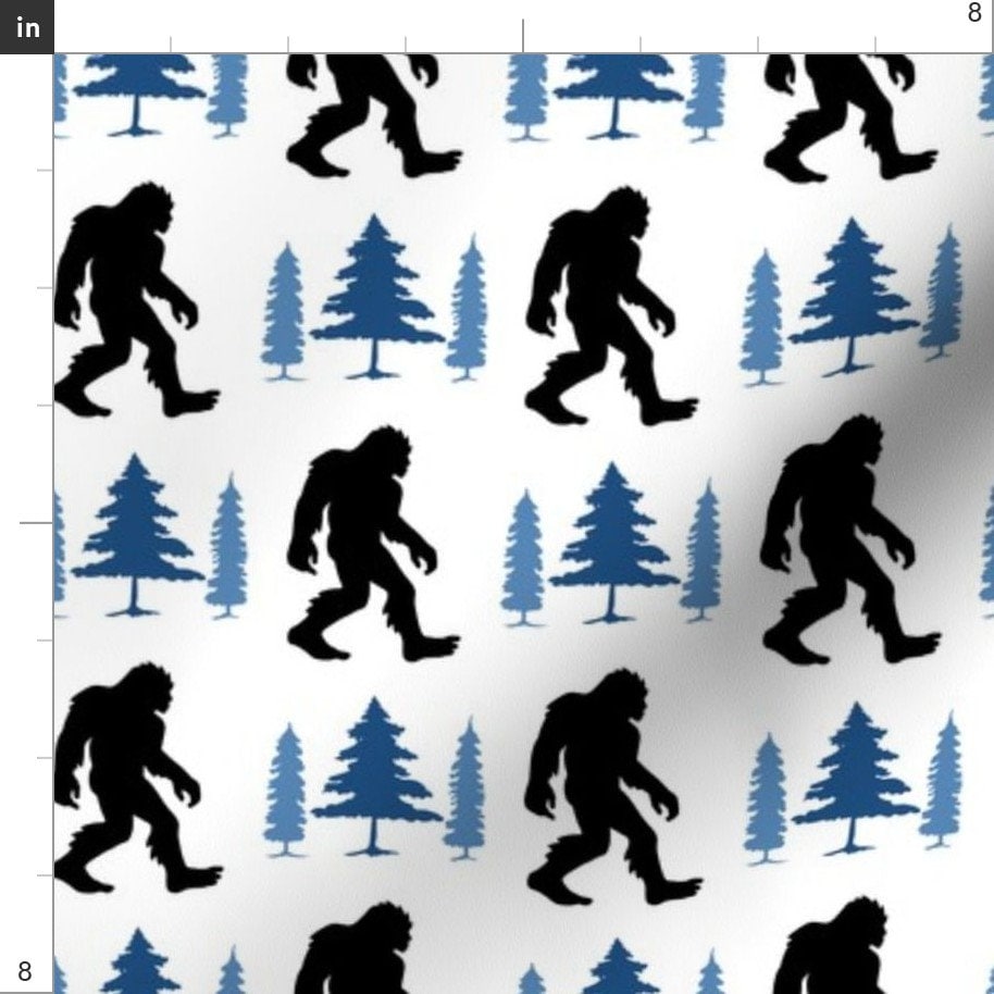 Bigfoot Fabric Sasquatch Blue Trees by Mariafaithgarcia | Etsy