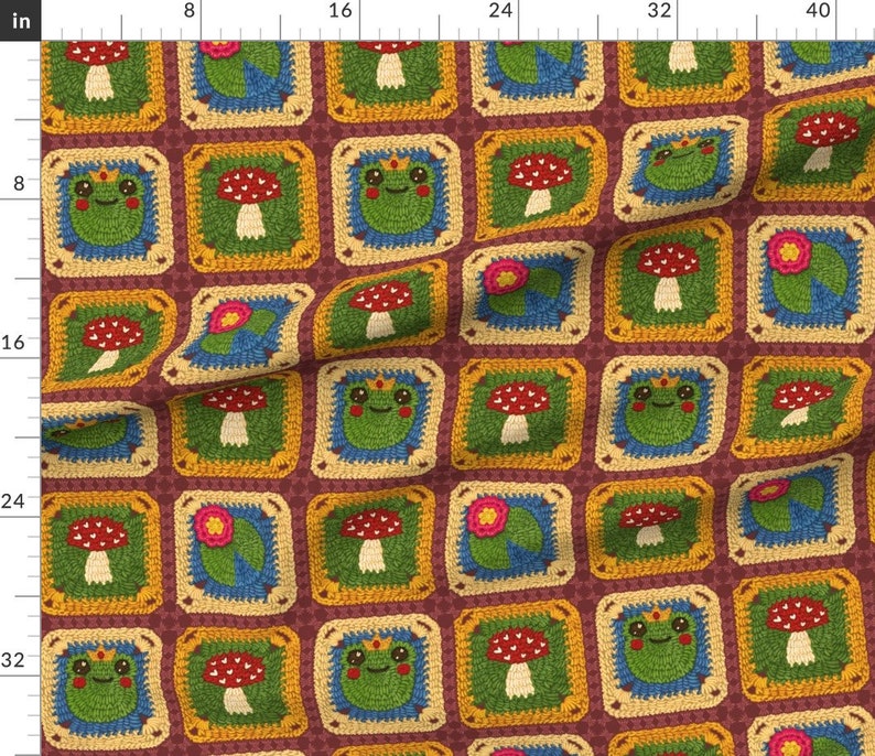 Woodland Fabric Woodland Frog Mushroom Granny Squares by - Etsy