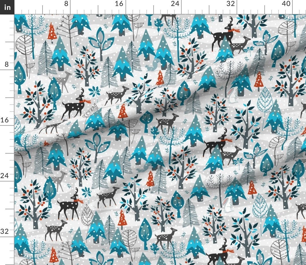 Winter Wonderland Fabric Winter Snow Woodland Animals by | Etsy