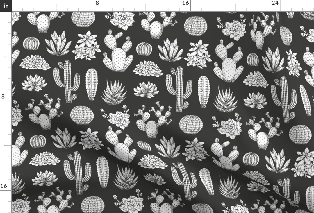 Cactus Fabric - Cactus Collection by Adehoidar - Modern White Cactus ...