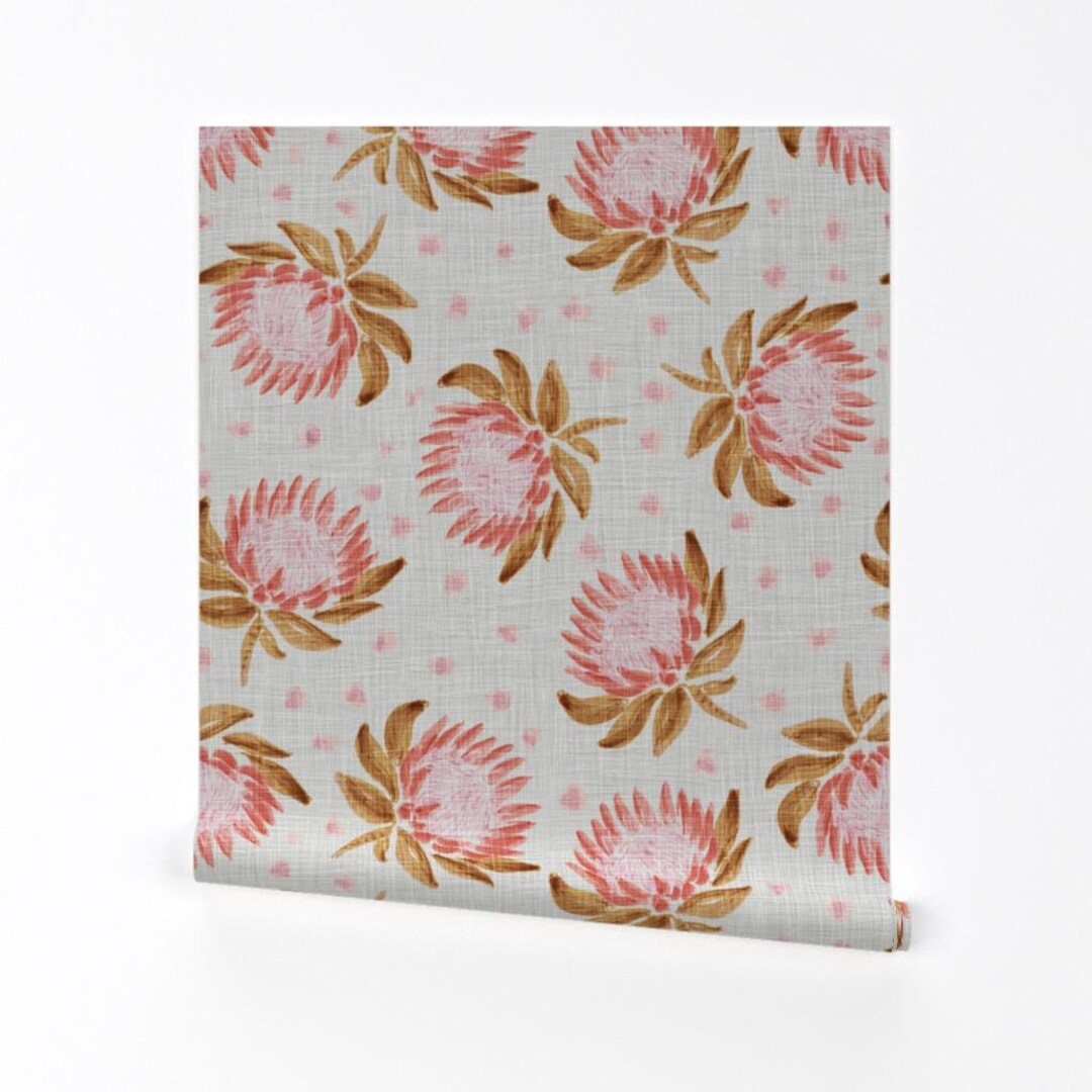 King Protea Fabric - African King Protea by Helenpdesigns - Gray Pink ...