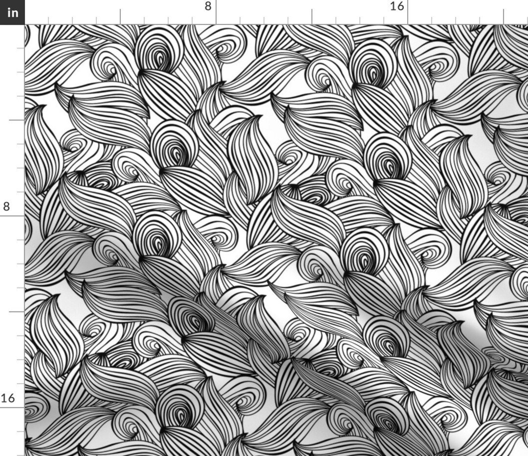 Abstract Waves Fabric Lines Sea Leaves Abstract Black on - Etsy