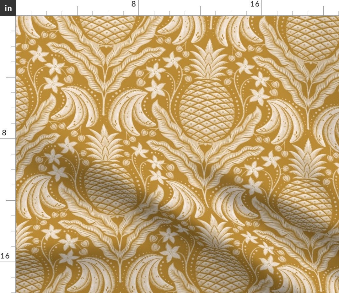 Pineapple Damask Fabric Tropical Fruit Damask by Me_coco_design ...