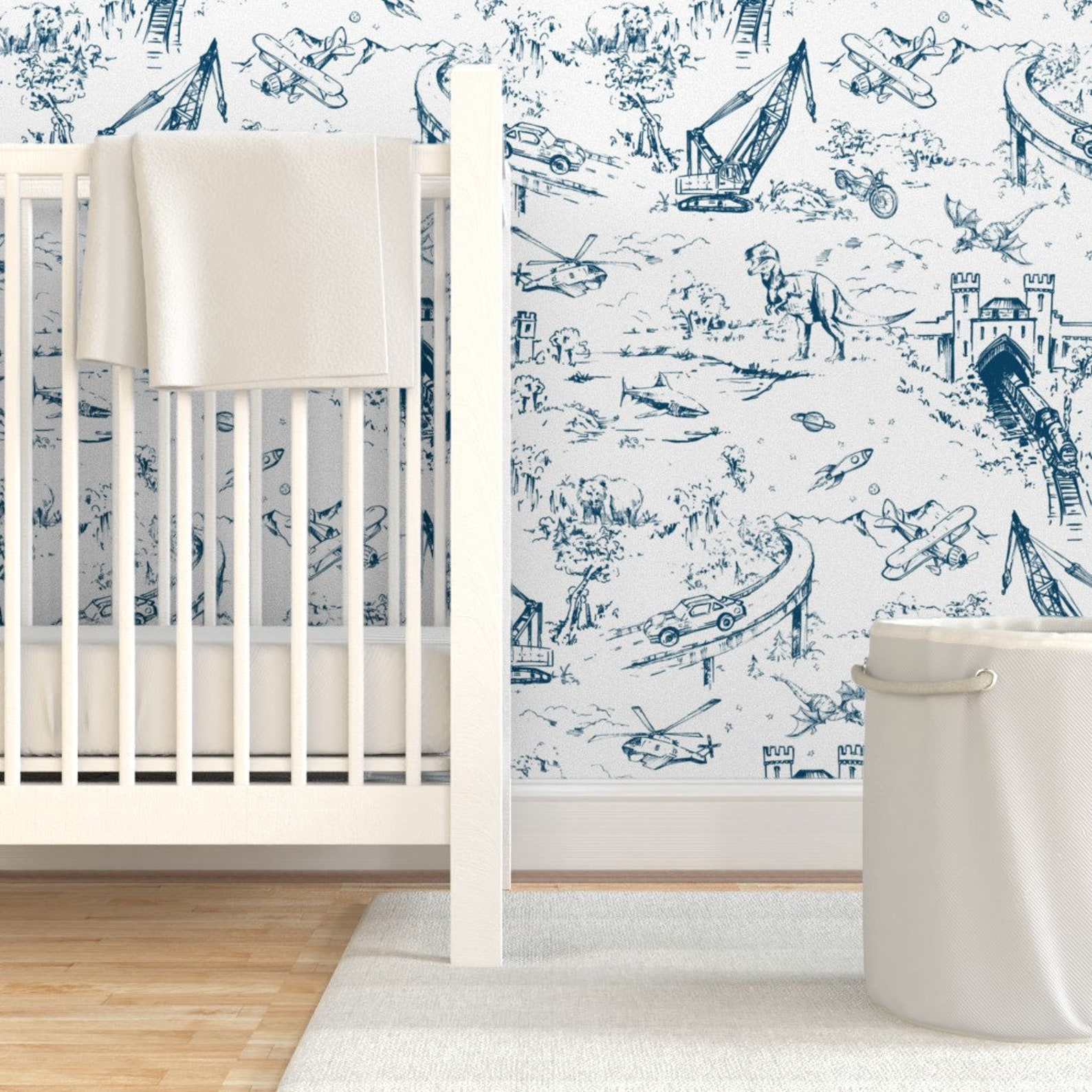 Dino Toile Wallpaper Adventure Toile Indigo by Pattern State - Etsy