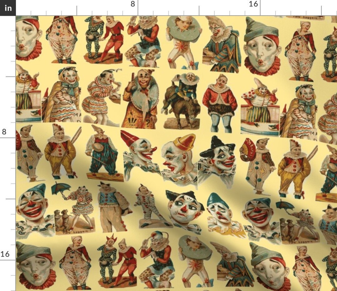 Vintage Clowns Fabric Vintage Circus Clowns on Cream Background by ...