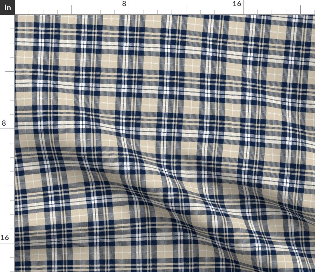 Plaid Fabric small Scale Fall Plaid Navy, Tan, White by ...