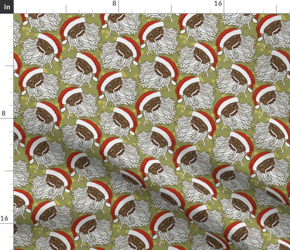 Black Santa Fabric Cartoon Black Santa Green and Stars by | Etsy