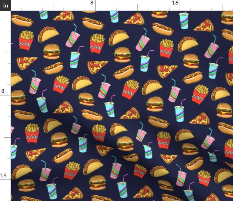 Junk Foods Fabric Painted Fast Food on Navy by Micklyn Hot - Etsy