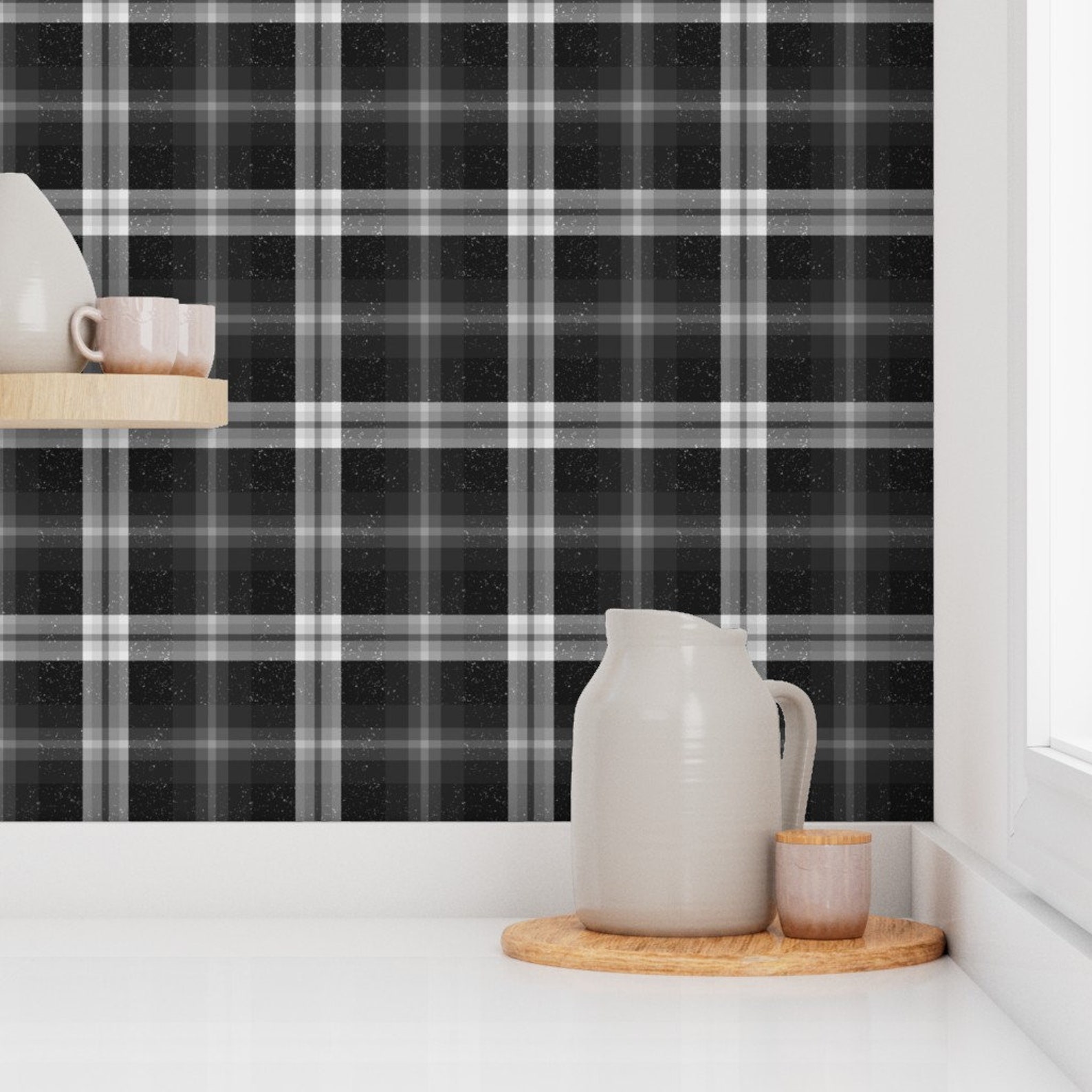 Black & White Plaid Wallpaper Plaid Galaxy by Idoa Modern - Etsy