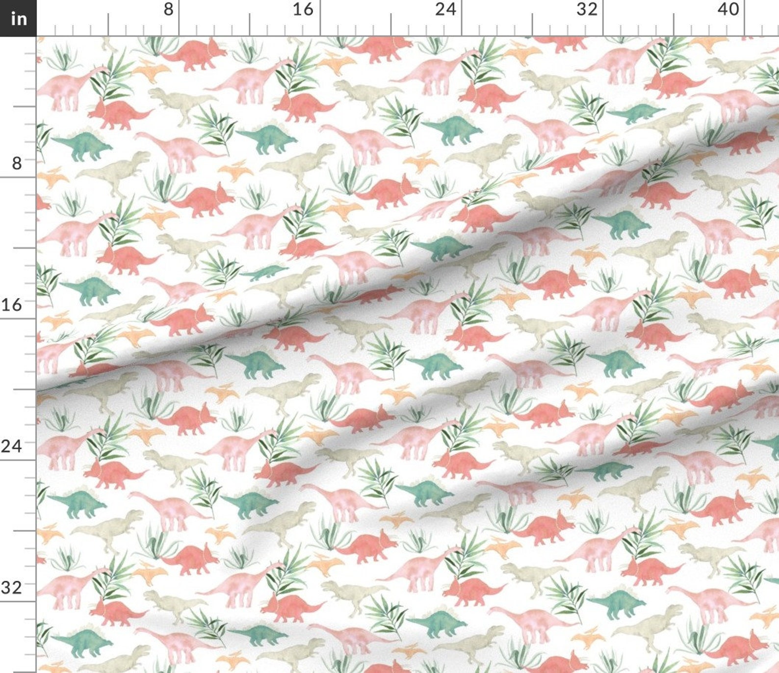 Dinosaur Fabric Pretty Dinos by Mintpeony Pink and Green - Etsy