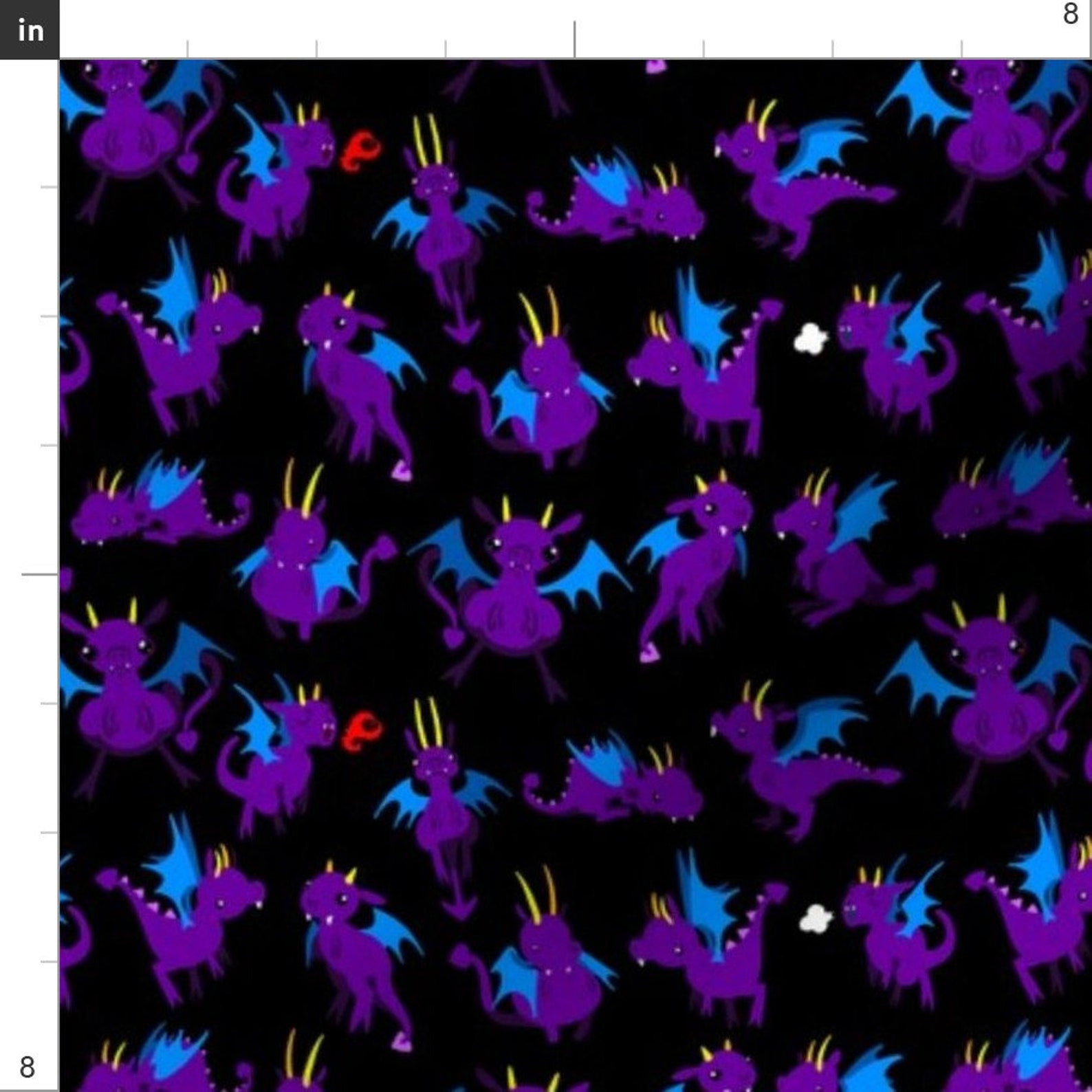 Dragon Fabric Dragons by Jadegordon Dragon Purple Blue | Etsy