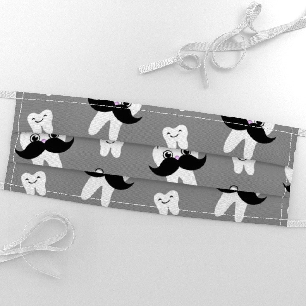 Tooth Fabric Mustache Mouth Gray White by Franbail Dentist | Etsy