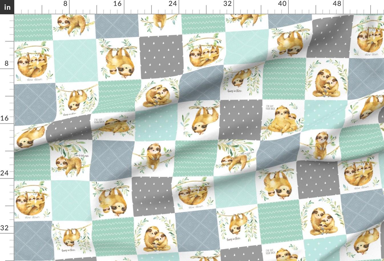 Quilt Sloth Nursery Fabric - Sloth Cheater Quilt – Patchwork Blanket ...