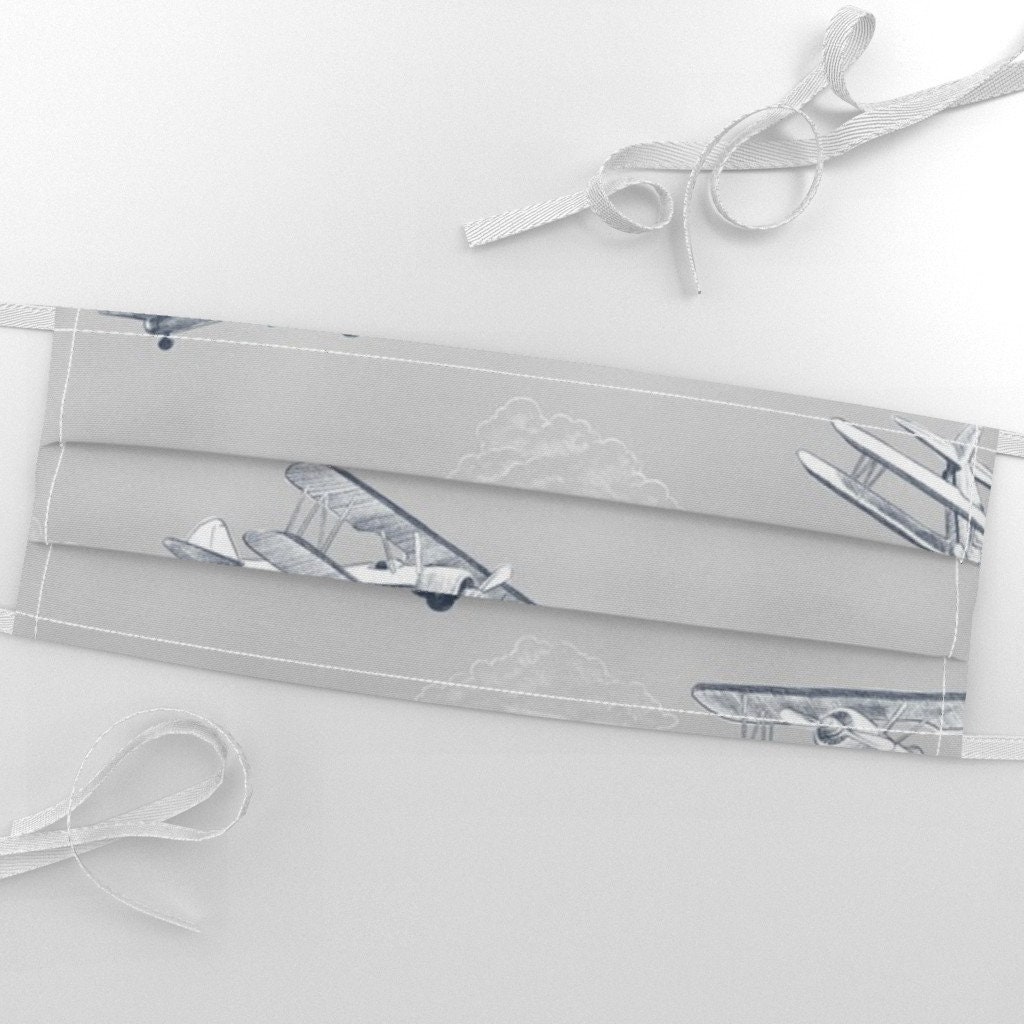 Blue Planes on Gray Fabric Biplane Barnstormers Airplane by | Etsy