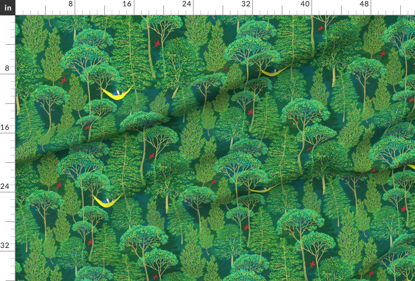 Forest Fabric - Lost in A Good Book in an Emerald Forest by ...