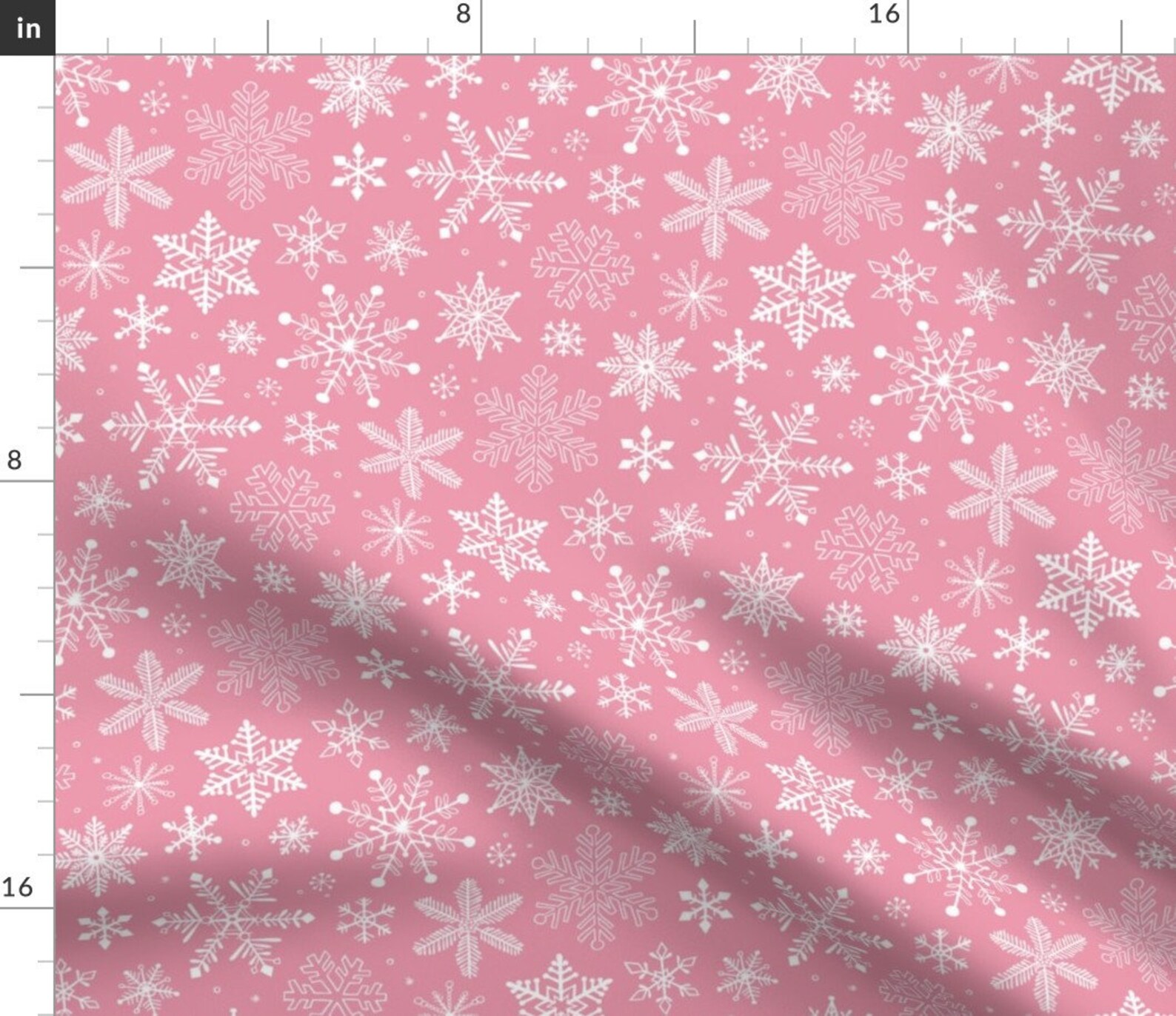 Snowflakes on Pink Fabric Snowflakes Christmas on Pink by - Etsy
