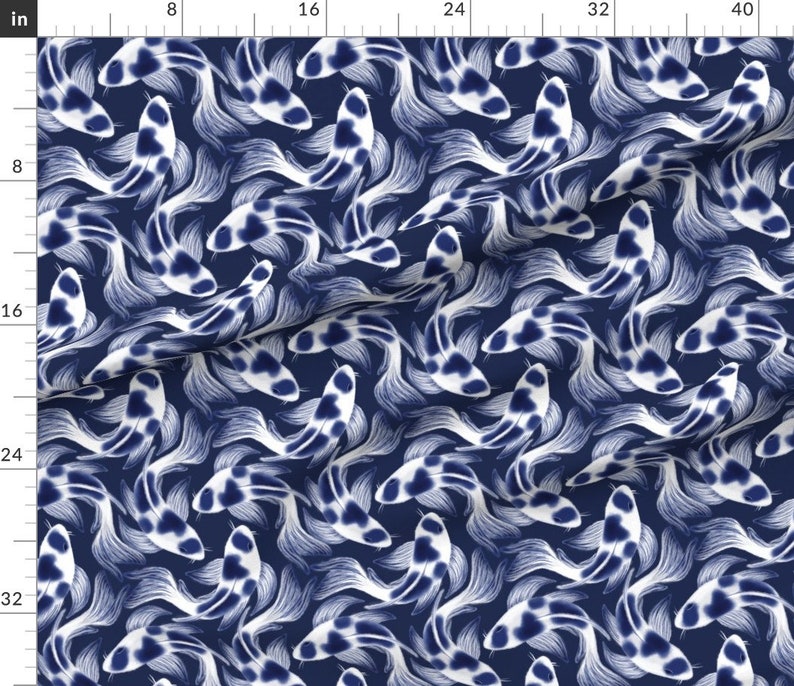Koi Fish Blue Pattern Swimming Fabric Shibori Koi Fish by - Etsy