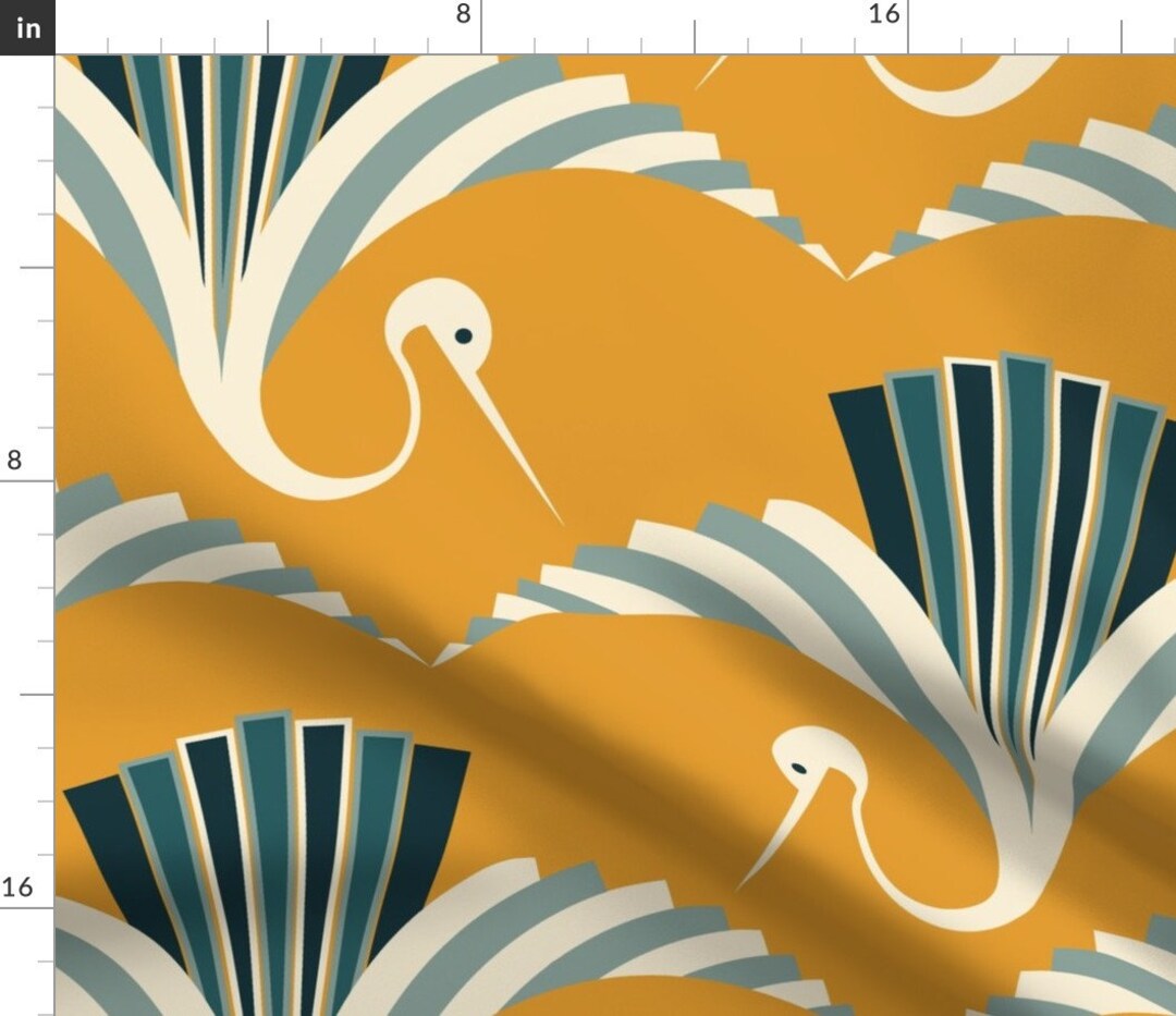 Retro Cranes Fabric Art Deco Crane by Pakanta_handmade - Etsy