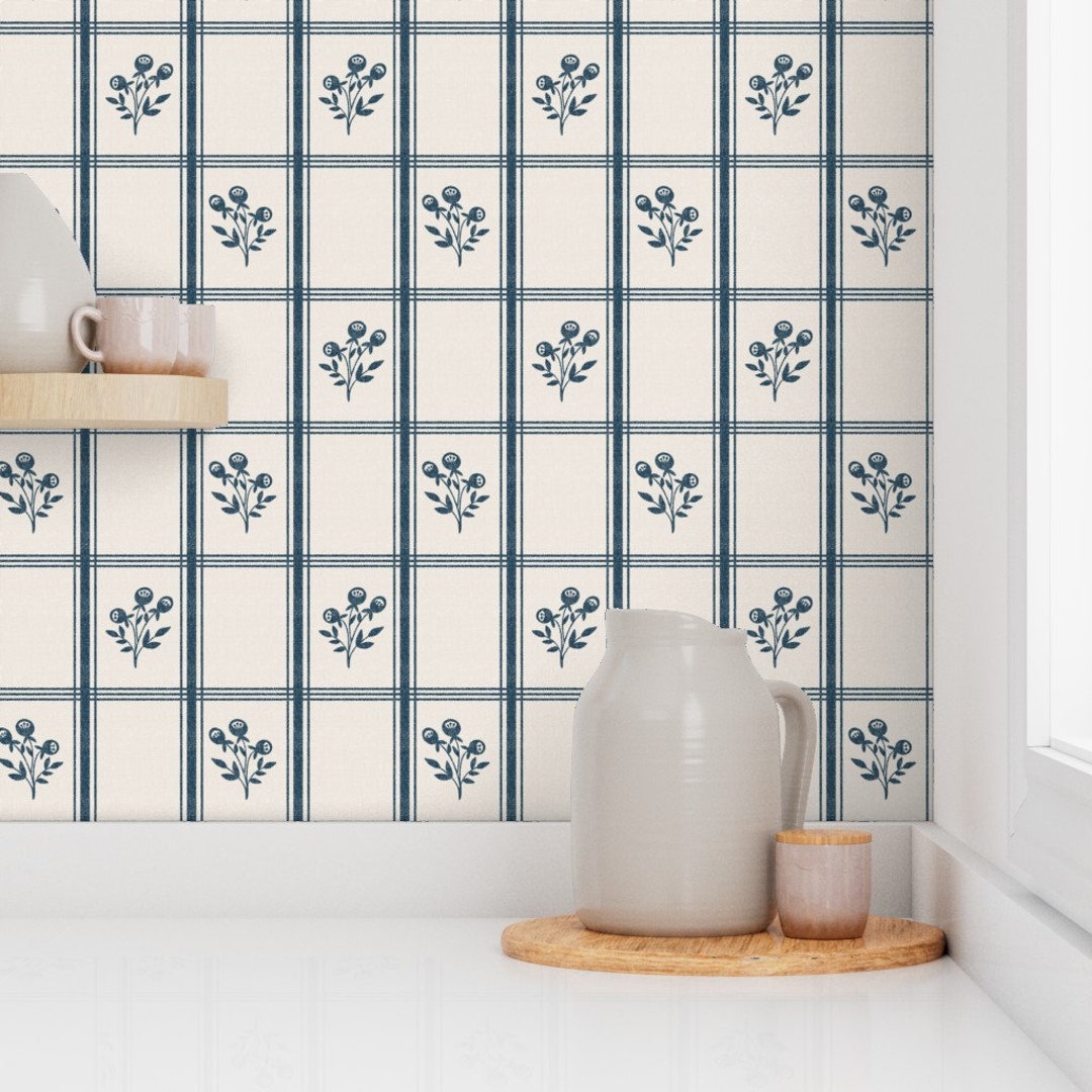 Modern Farmhouse Wallpaper - French Kitchen Plaid by Fernlesliestudio ...
