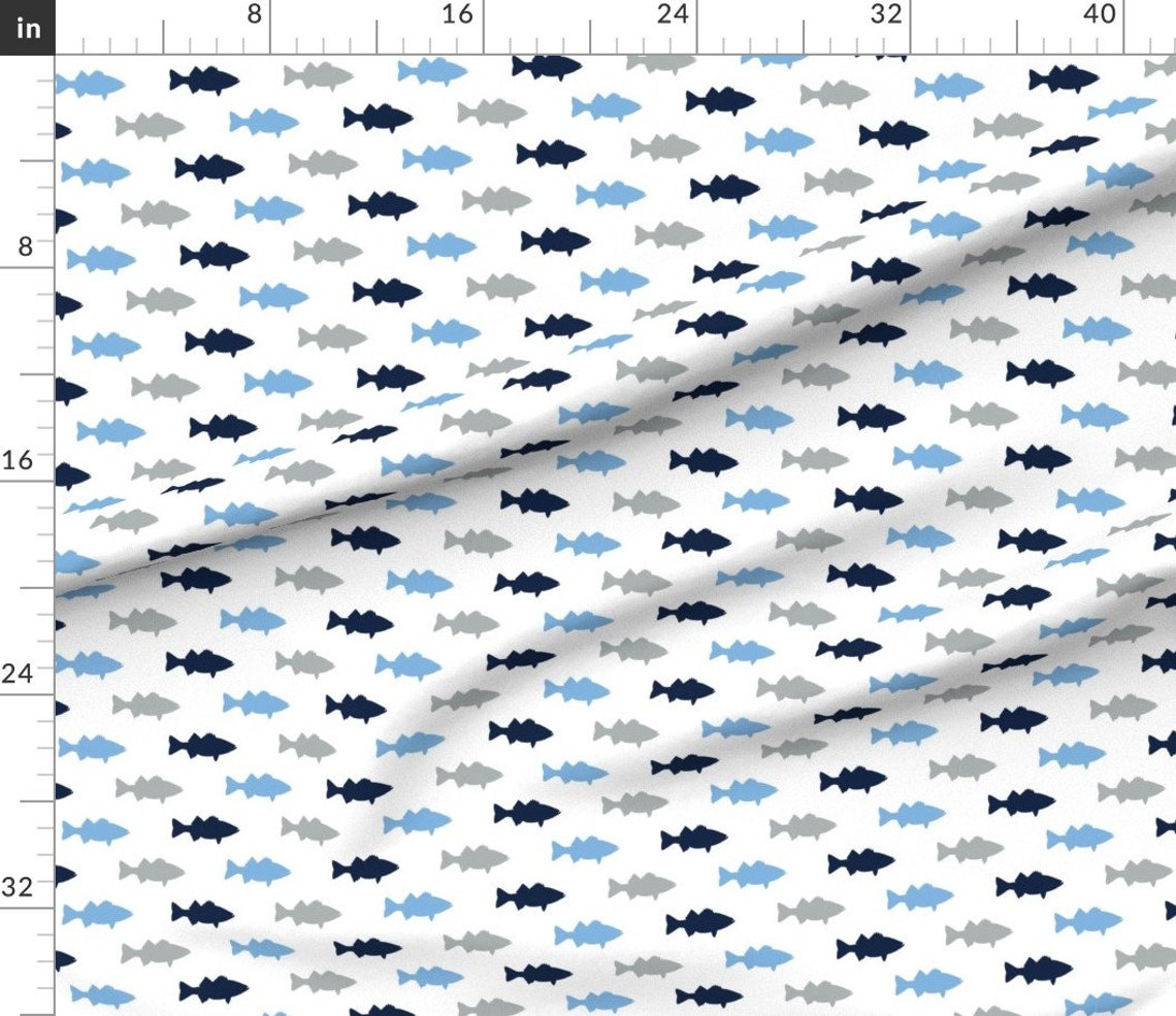 Fish Fabric Fish Light Blue Navy By Littlearrowdesign - Etsy España