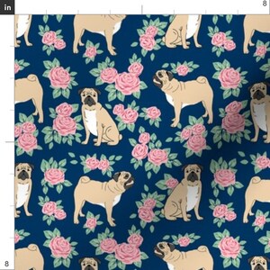 Floral Pugs Fabric Pug Rose Florals Fabric by Petfriendly Pink Roses ...