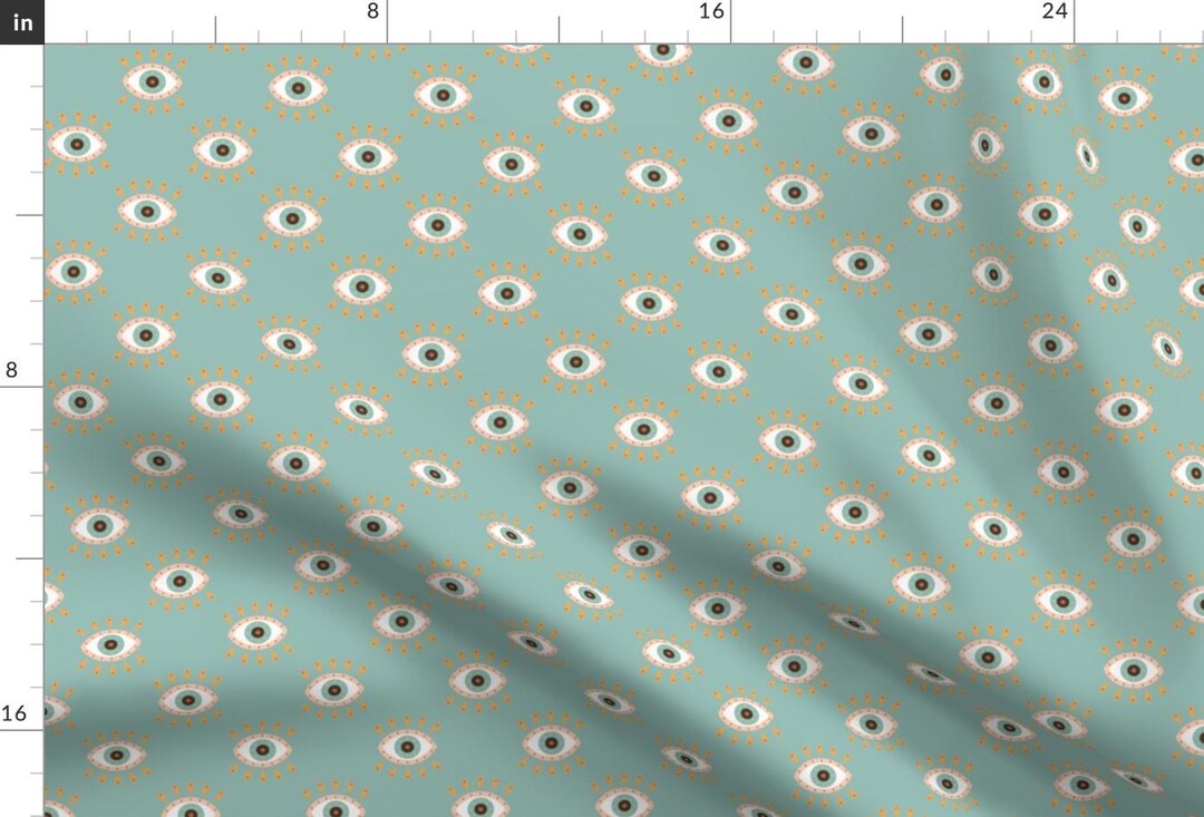 Aqua Evil Eye Fabric - Evil Eye by Carey_copeland - Nazar Mint Green Small Scale Traditional ...