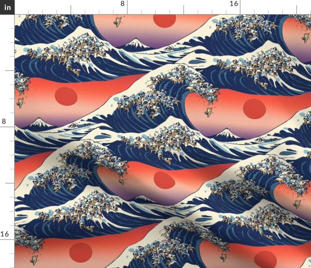 Pug Ocean Waves Japan Fabric the Great Wave of Pugs by - Etsy
