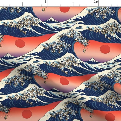 Pug Ocean Waves Japan Fabric the Great Wave of Pugs by - Etsy