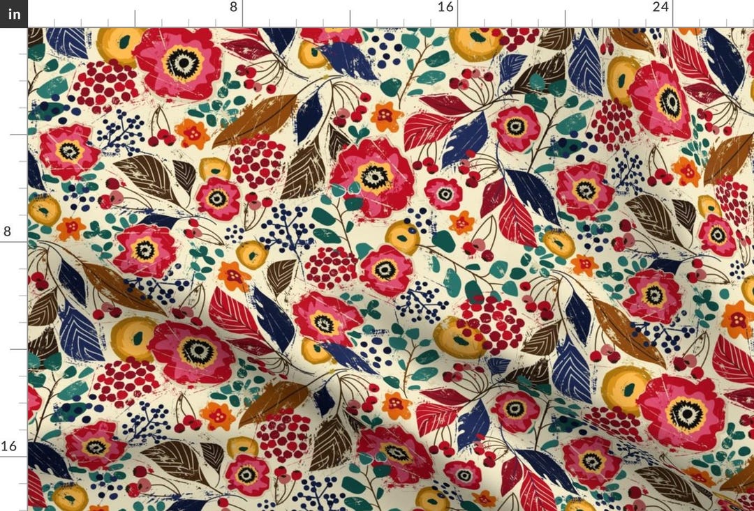 Botanical Fabric - Botanical Block Print by Sarah Treu - Floral Flower ...