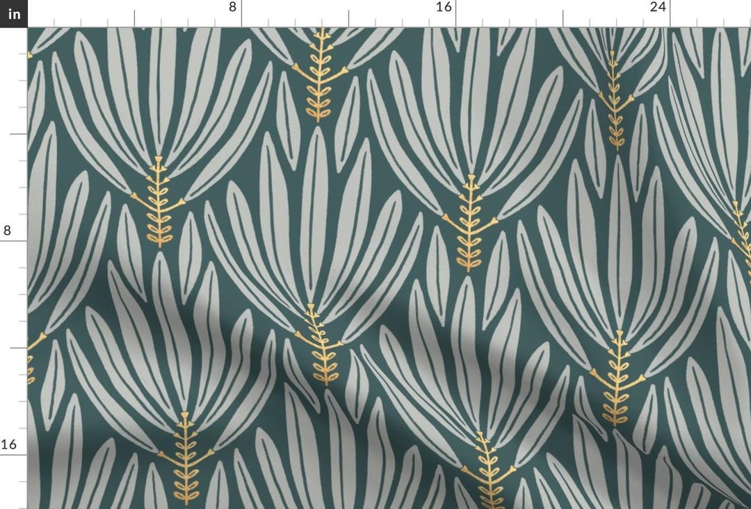 Art Deco Apparel Fabric - Cleopatra Green by Amy_maccready - Leaf Palm ...