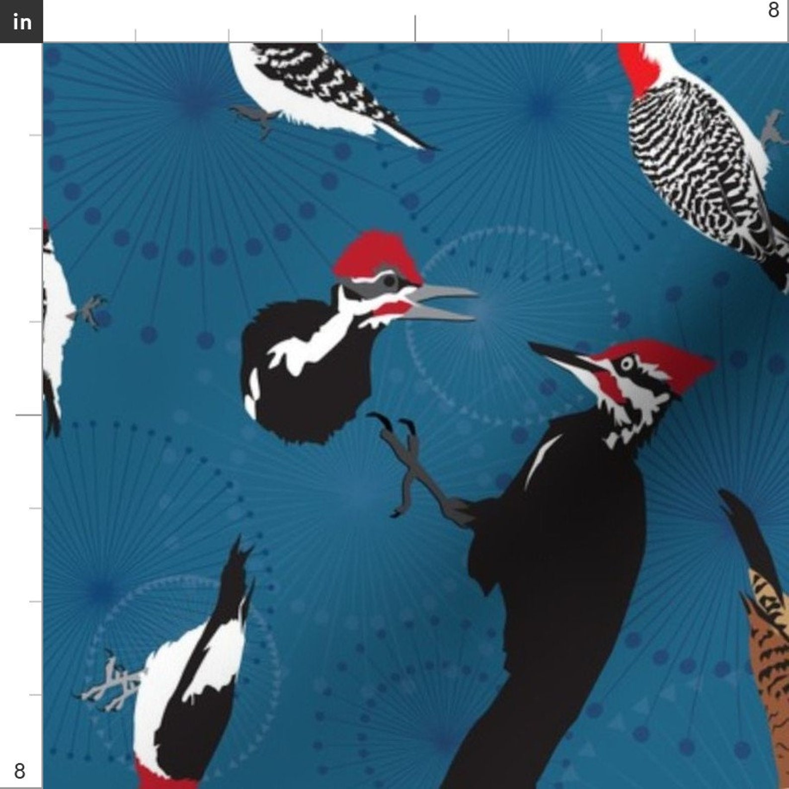 Pileated Woodpecker Fabric North American Woodpeckers Blue - Etsy