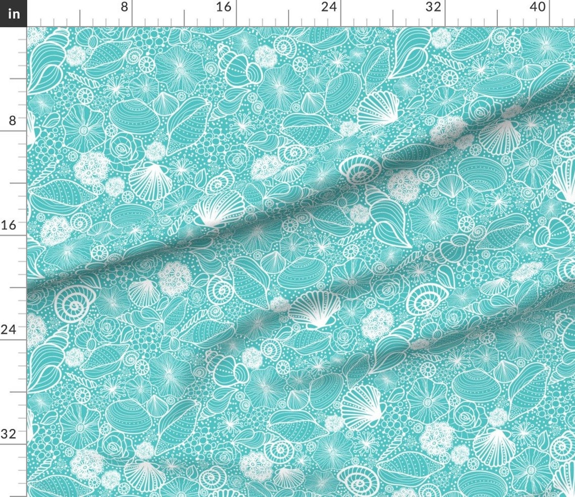 Nautical Seashell Fabric Seashells Line Art by Oksancia - Etsy
