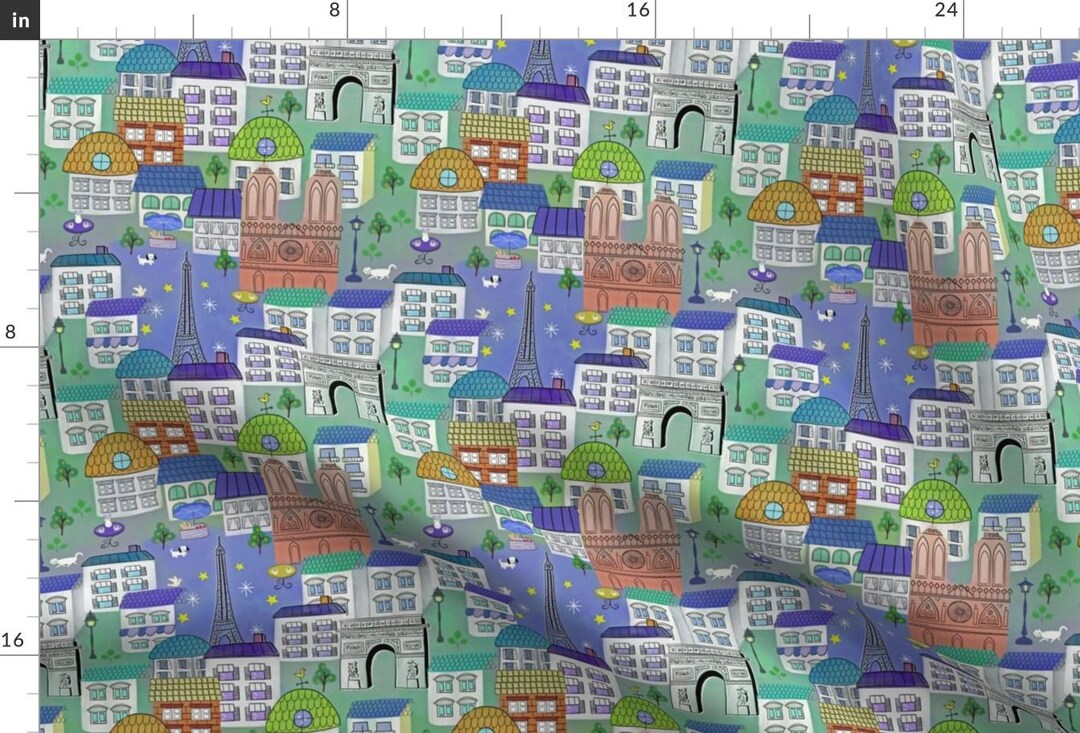 Parisian Cityscape Fabric La Nuit Parisienne by Susan Polston Colorful ...