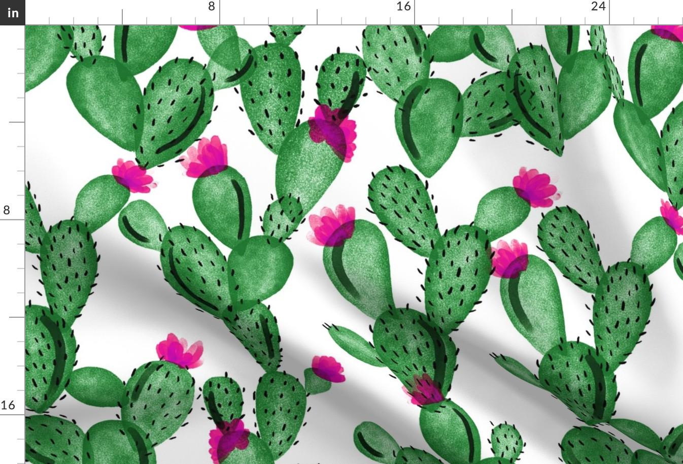 Green Watercolor Cactus Fabric - Emerald Paddle Cactus + Rose by ...