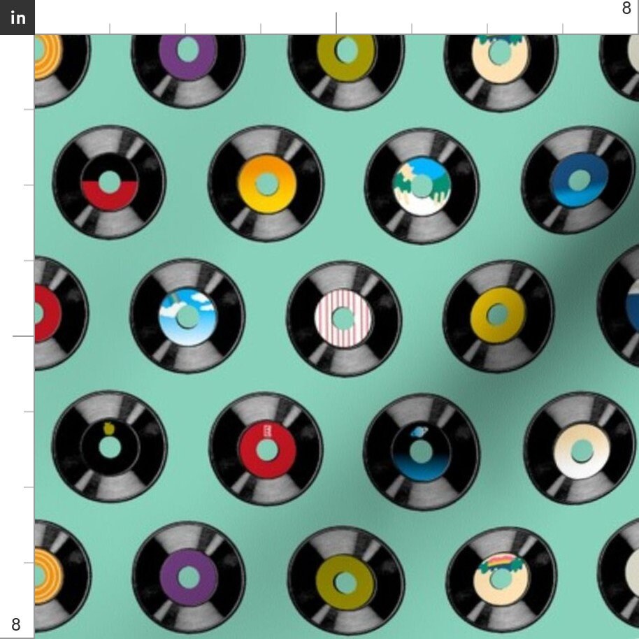 Vinyl Records Fabric Stars on 45 turquoise Records | Etsy