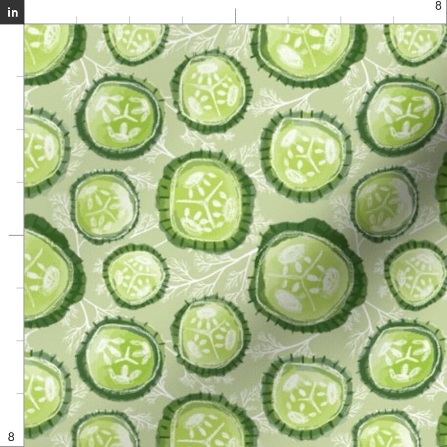 Green Pickle Fabric Dill Pickles on Sage Medium by Pinky - Etsy