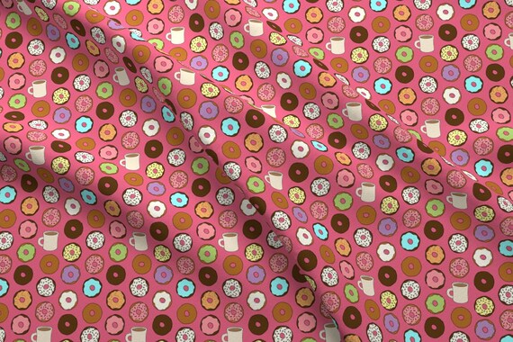 Donuts Coffee Fabric Donuts And Coffee By Jaydesign | Etsy