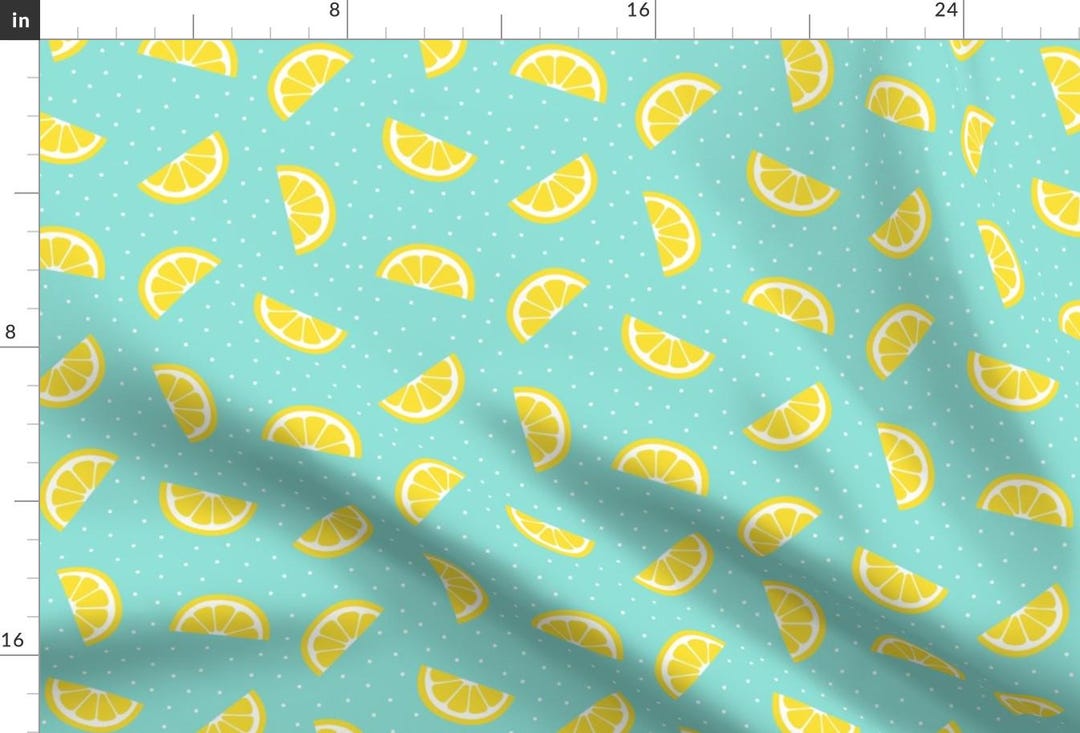Lemon Fabric - Lemon Slices Sky Blue Fruit by Misstiina - Bright Blue ...
