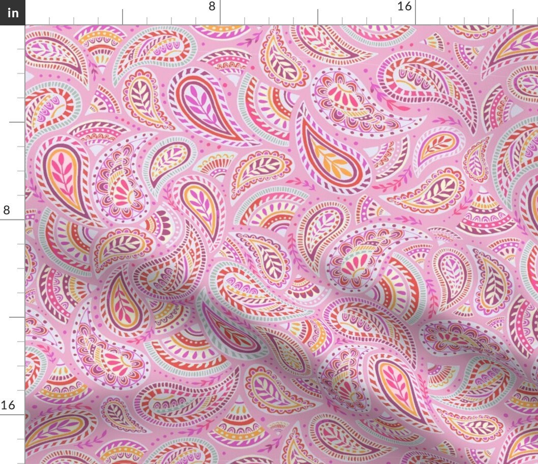 Paisley Fabric Pink Paisley By Janetbroxon Pink Floral | Etsy