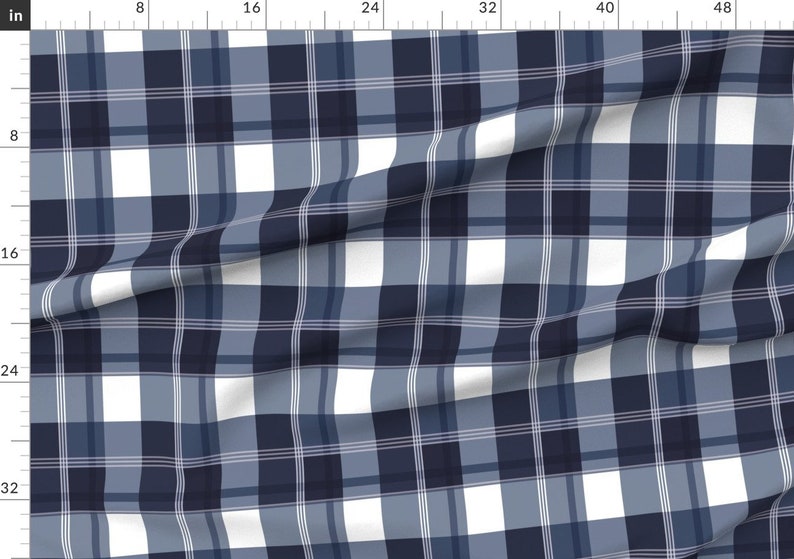 Navy and White Plaid Fabric Navy Blue Plaid By Laurapol | Etsy