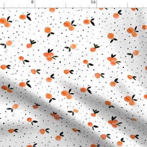 Clementines Watercolor Fabric - Clementine Cutie and Dots on White by ...
