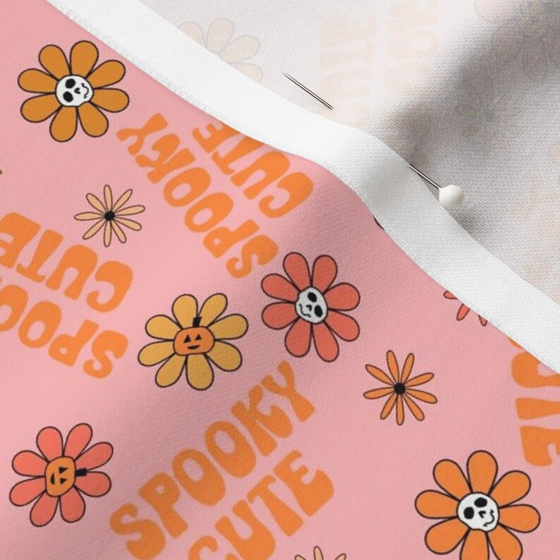 Spooky Cute Extra Wide Sateen Fabric Retro Pink Flower Halloween ...