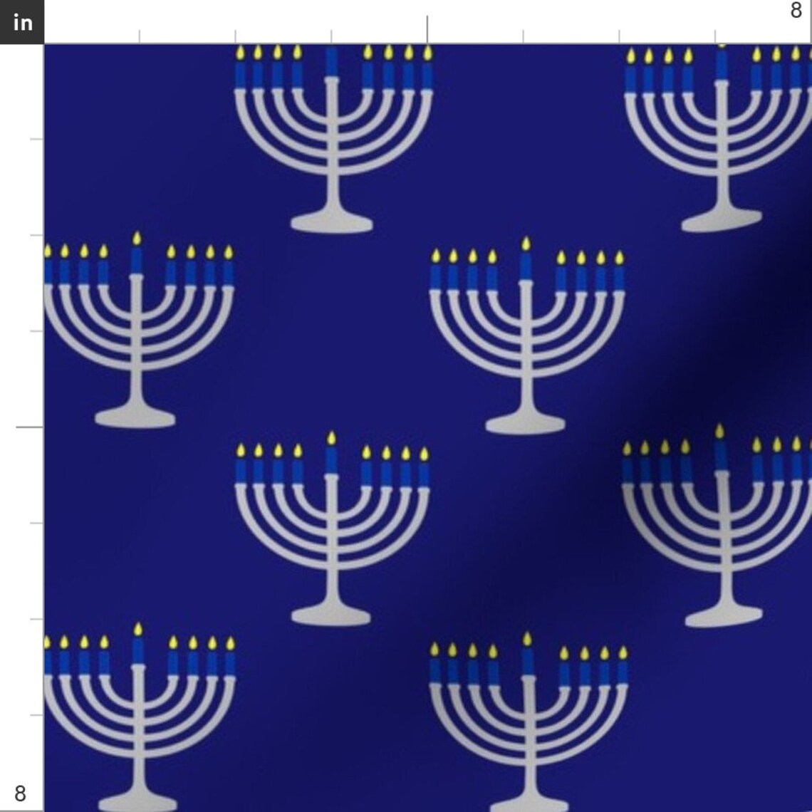 Hanukkah Fabric Blue and Matte Silver Menorah by | Etsy