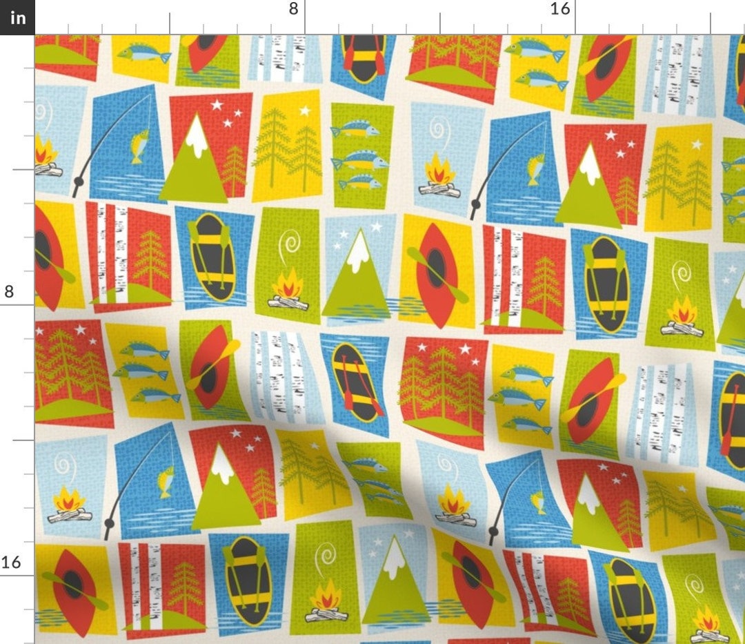 Camping and Canoes Fabric Lake Life by Kimblissdesign Bright Midcentury ...