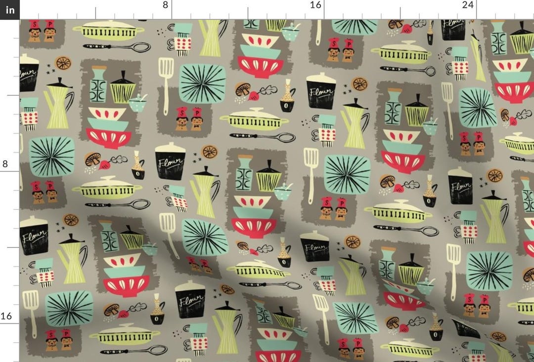 Vintage Kitchen Fabric - Kitchenette by Neryl - Mod Mid Century Retro ...