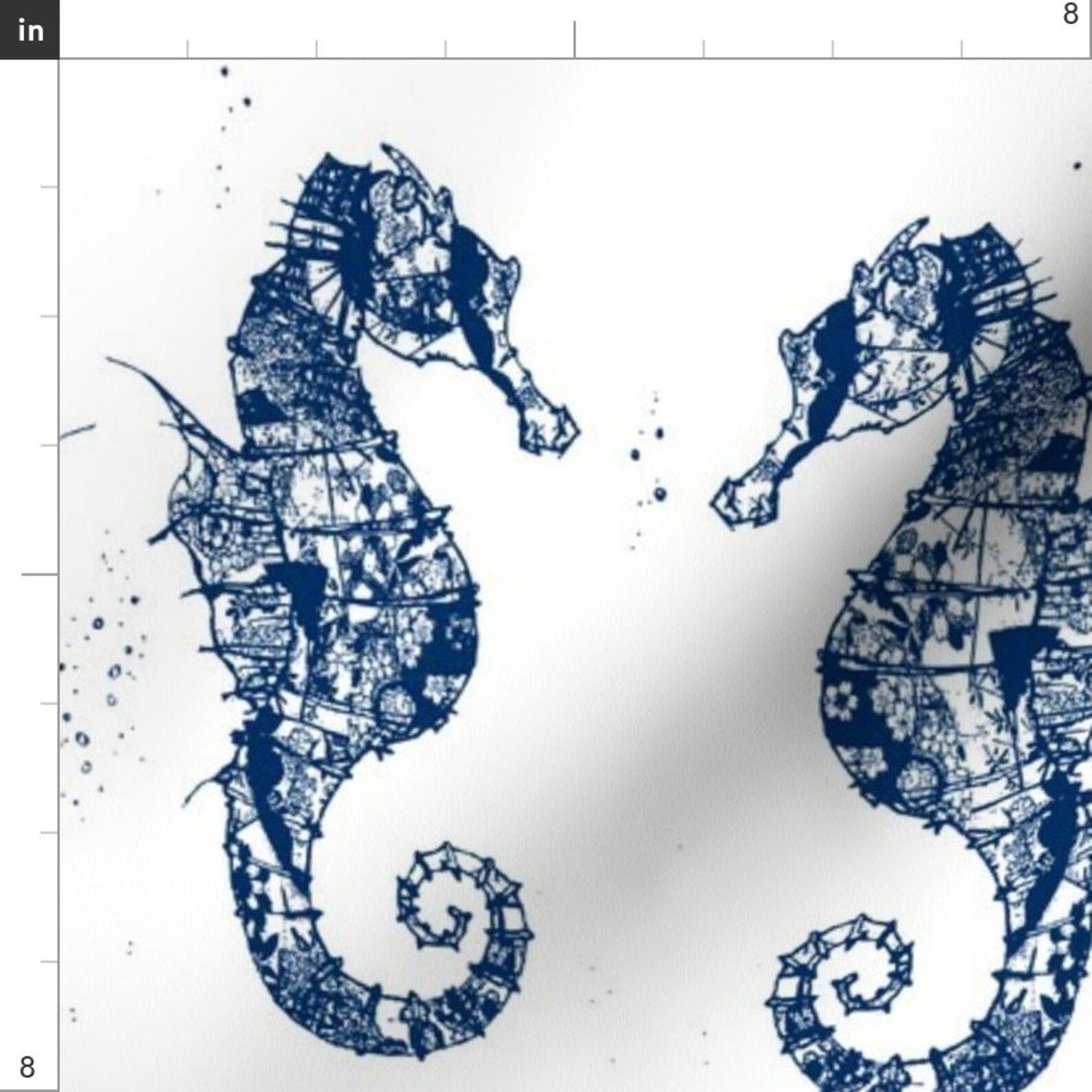 Blue Abstract Seahorse Fabric Seahorse Blues by - Etsy