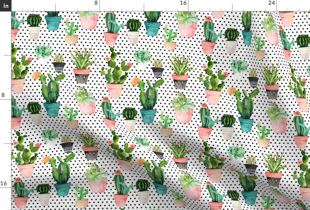 Boho Cacti on Polka Dots Fabric Cactus Obsession /black White / Polka ...