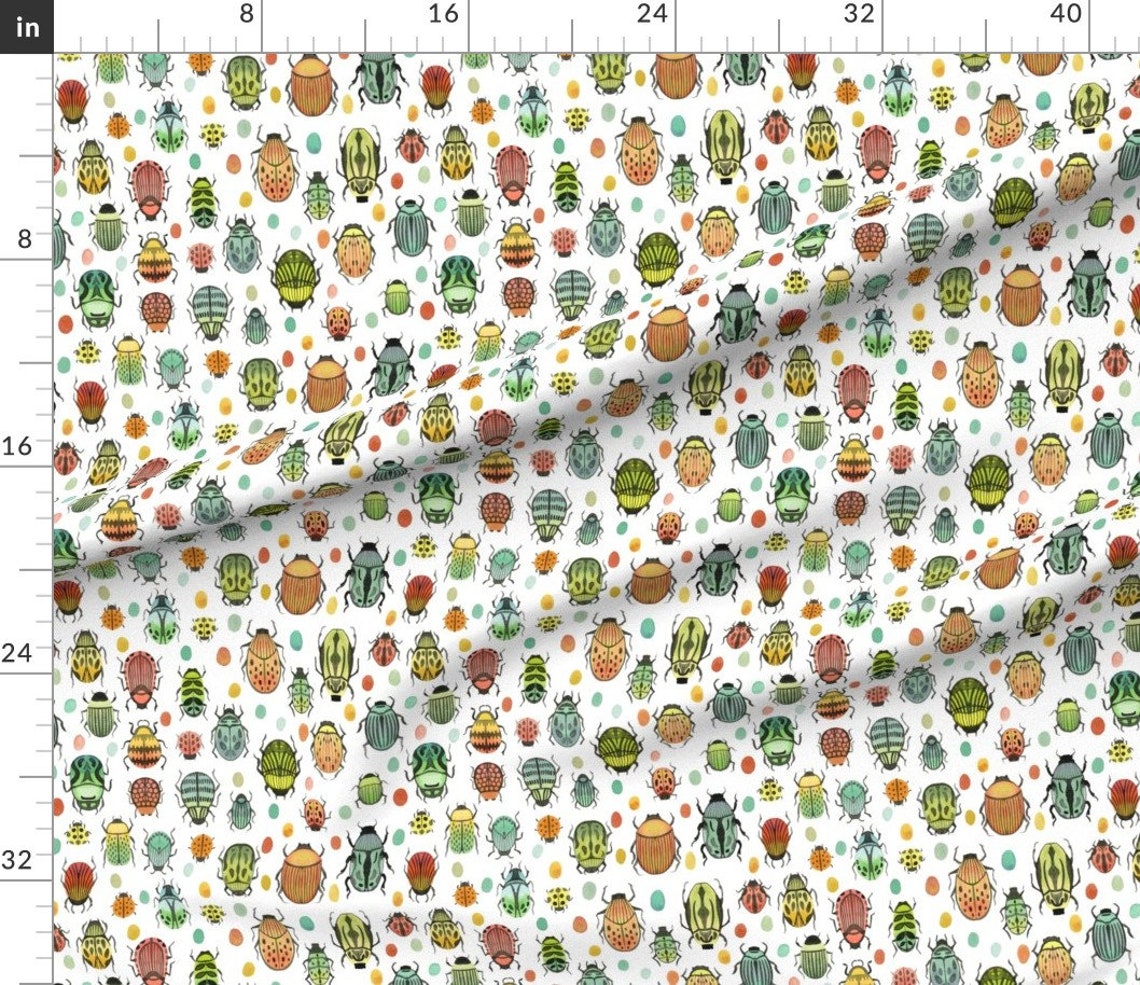 Beetles Fabric Watercolor Beetles by Cjldesigns Whimsical - Etsy