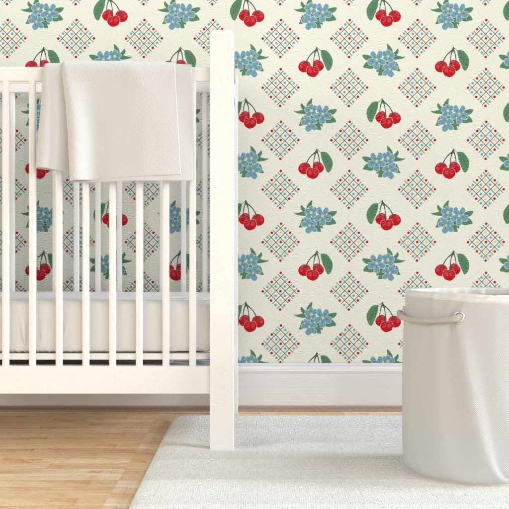 Retro Kitchen Wallpaper Kitchen Cherry Large Print by - Etsy